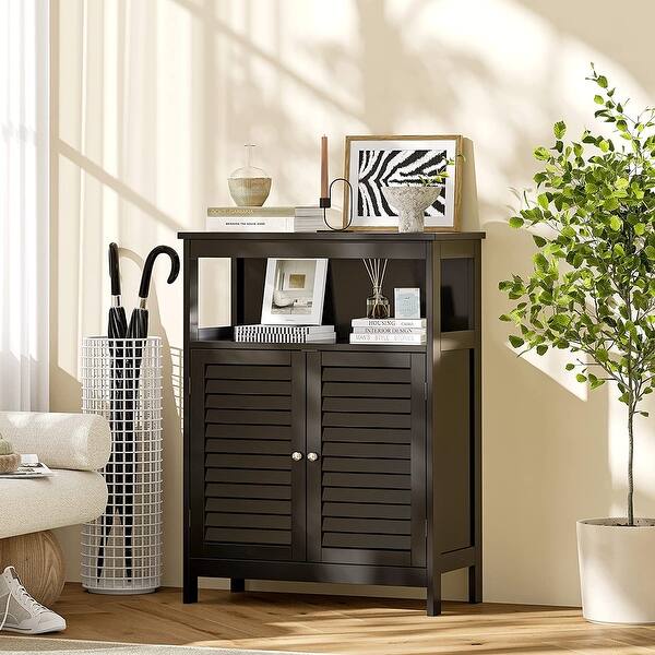 Bathroom Storage Floor Cabinet with Double Louver Doors, Free Standing ...