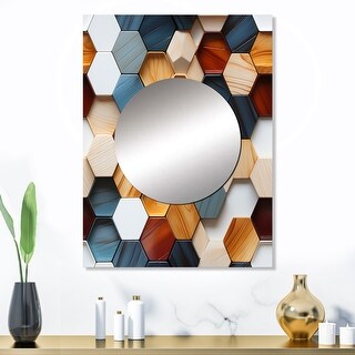 Designart "Orange And Grey Hexagons Angularity" Geometric Mirror White ...