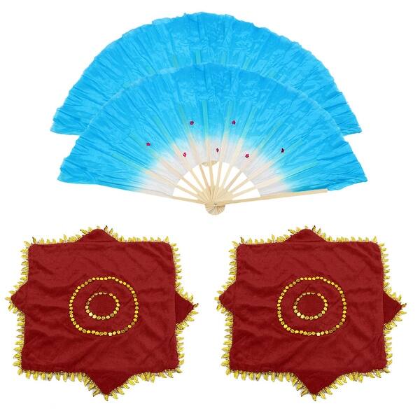 Unique Bargains Bamboo Ribs Fabric Foldable Dancing Fan Leaves Hem ...