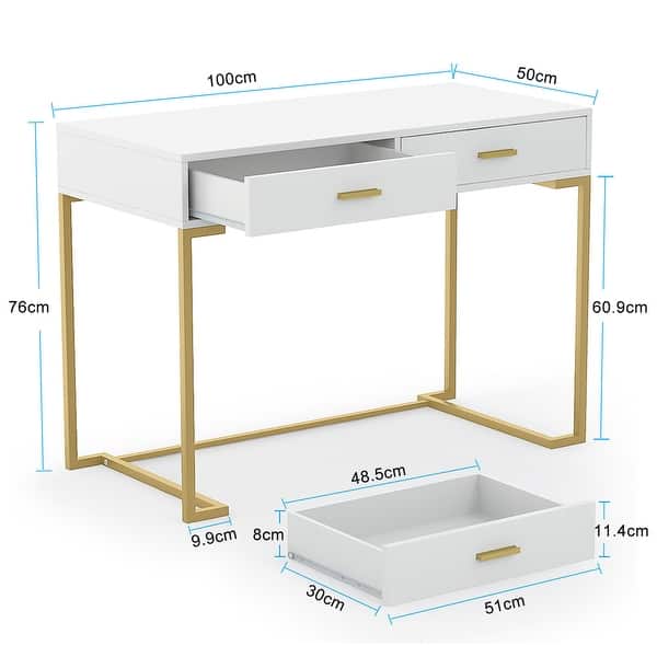 40 Inches Computer Desk White and Gold Desk with 2 Drawers - Bed Bath ...