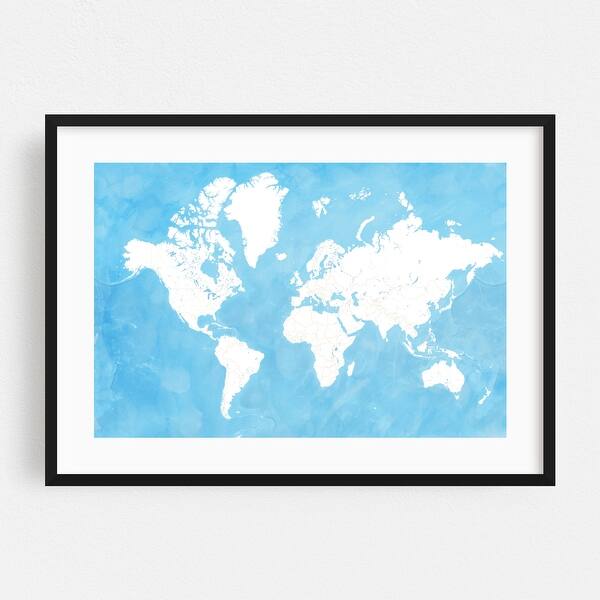 Blue watercolor and white world map Naolin Maps Art Print/Poster - Bed ...