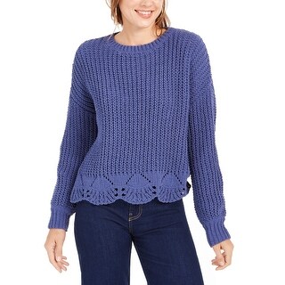 Wynter Women's Pointelle Hem Chenille Sweater Blue Size Small - Bed ...