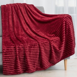 60" x 80" Throw Stripe Flannel Fleece Blanket Wine Red - Bed Bath ...
