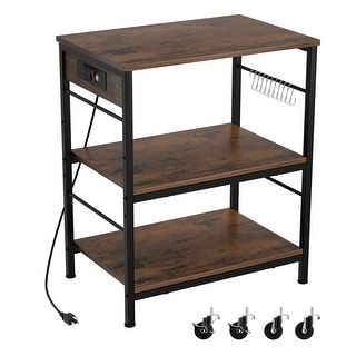 Bakers Rack with Power Outlet Kitchen Microwave Stand Cart 3 Tier ...