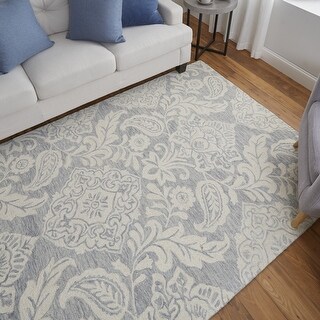2' X 3' Blue And Ivory Wool Paisley Tufted Handmade Stain Resistant ...