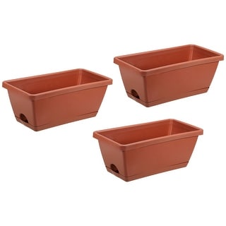 3x Rectangular Window Box Planter Plastic Pots w Tray 14.1"x6.7"x5.3 ...
