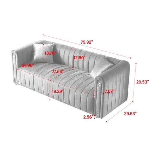 Green 80" Velvet Vertical Channel Tufted Upholstered 3-Seater Sofa with ...