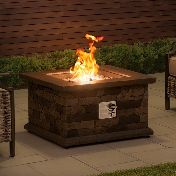 Sunjoy Smokeless Fireplace Outdoor Propane Gas Slate Square LP ...
