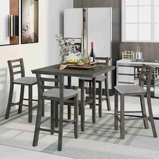 5-Piece Wooden Counter Height Dining Set with Padded Chairs and Storage ...