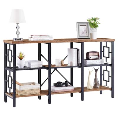 3-Tier Console Sofa Table, Industrial Vintage 55-inch Long Entryway ...