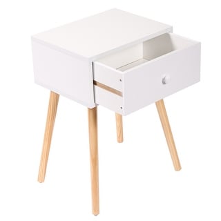 Nightstand with Pull-Out Drawer Set of 2, Practical Side Table, White ...