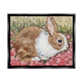 Stupell Bunny Pink Spring Blossoms Framed Floater Canvas Wall Art by ...