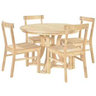 5pcs Dining Set with Arch Pedestal Table & Cut-out Back Chair, Natural ...