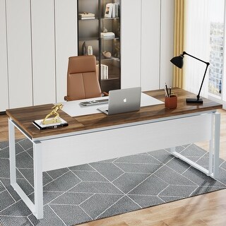 63" Executive Desk, Modern White Home Office Computer Desk, Large ...