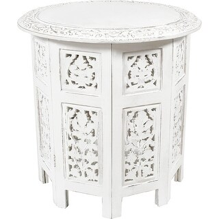 Hand Carved Vintage Boho Folding Side Table - Round Accent Table for ...