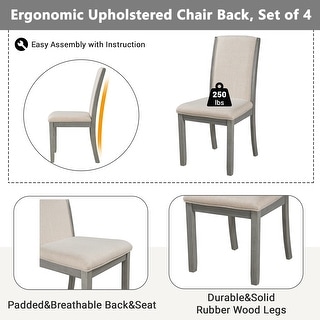 Farmhouse Solid Wood Dining Chairs 4-pc Upholstered Living Rooms Chairs ...