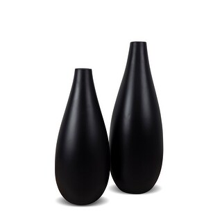 Drop Slim Ceramic Vase 2 Piece Set in Black Matte FInish - 2 Piece Set ...