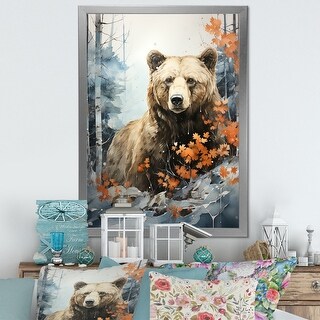 Designart "Surreal Grizzly Bear Dreamscape " Animals Bear Framed Canvas ...