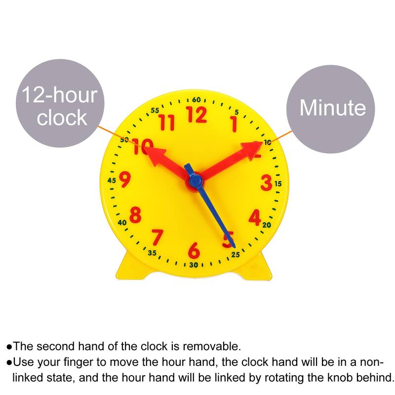 4 inch Teaching Clock Learning Time 12 Hour 3 Pointers Geared, Yellow ...