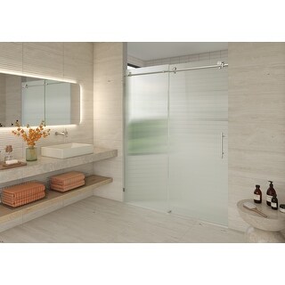 Galaxy 60 in. x 78 in. Fully Frameless Fluted Glass Sliding Shower Doors - Righthand - Bed Bath ...
