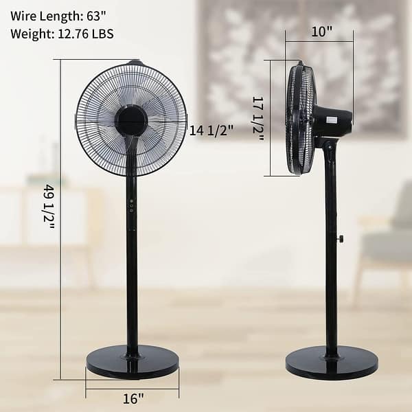 Black 14.5in Adjustable 12 Levels Speed Pedestal Stand Fan with Remote ...