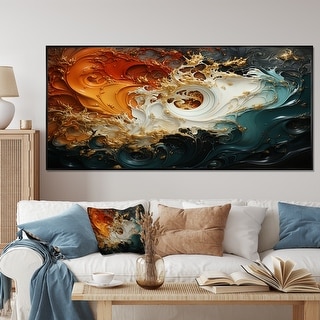 Designart "Orange And Emerald Marble Lava VI" Abstract Painting Orange ...
