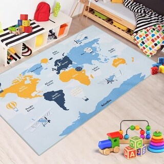 World Map Kids Area Rug, Educational Game Carpet Non Slip Play Mat for ...