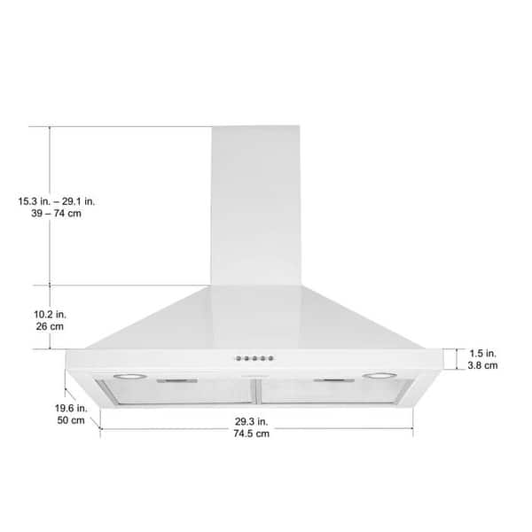 Ancona 30 in. Convertible Wall-Mounted Pyramid Range Hood in White ...