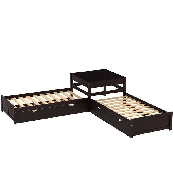 Rasoo 4 in 1 L-shaped Corner Bed Twin Floor Storage Platform Bed with 2 ...