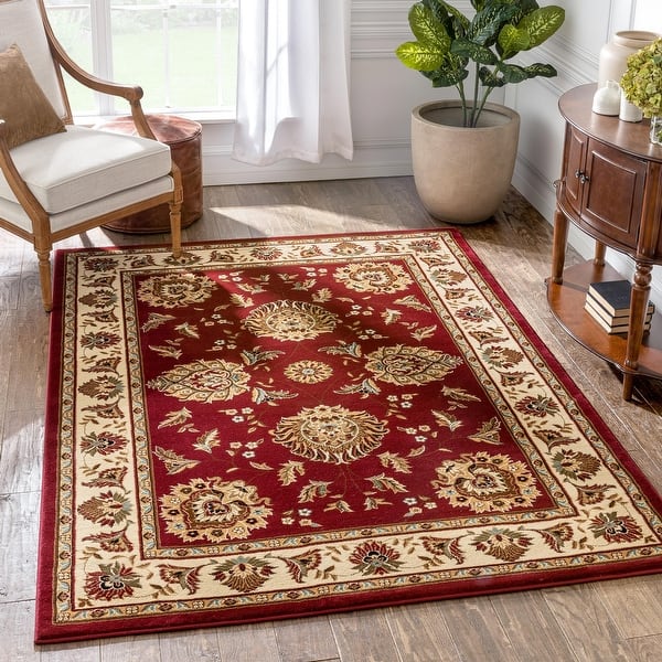 light red patterned rug