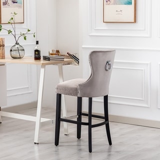 Carter 29" Wingback Tufted Nailhead Bar Stool with Black Finished Legs ...