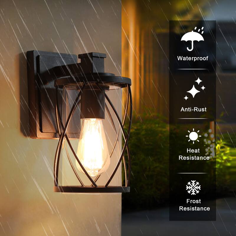 Zarbel Modern Farmhouse Indoor/Outdoor Sconces Cylinder Glass Shade LED ...