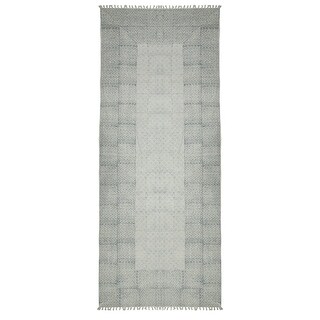 HomeRoots8' Blue Geometric Flatweave Handmade Distressed Runner Rug ...