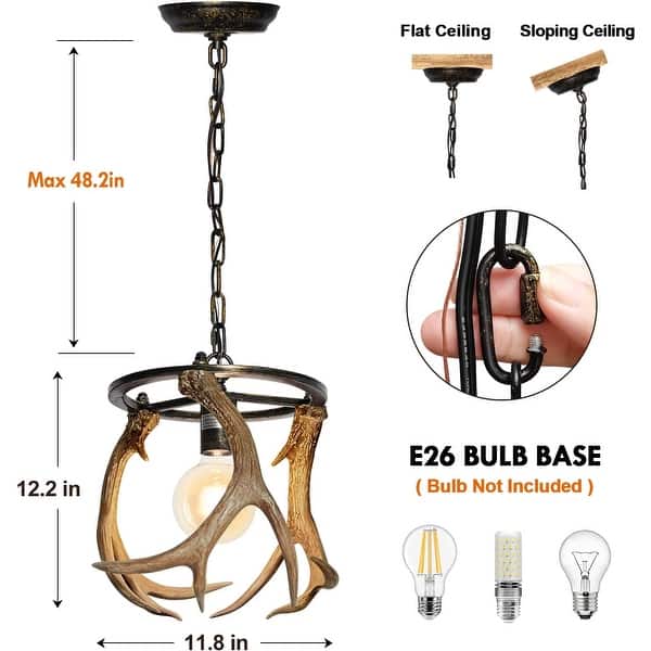 Industrial antler chandelier resin pendant light fixture - Bed Bath ...