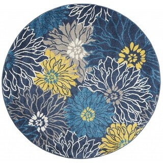 5' Round Blue Tropical Flower Area Rug - 3'6" - Bed Bath & Beyond ...