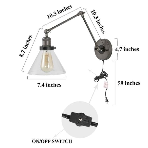 Modern 1-Light Adjustable Swing Arm Lights Glass Shade Plug-in Wall ...