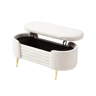 Modern storage bench Beige bench entryway Polyester storage ottoman ...