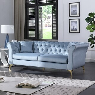 87" Tufted Back Sofa, Flared Arms Sofa with Pillow, For Living Room ...