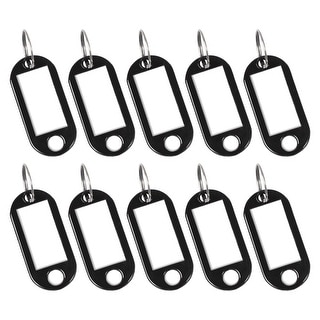 Plastic ID Name Card Labels Split Ring Keyring Keychain Key Tags Black ...