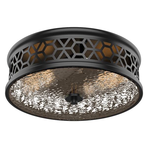 Retro Flush Mount Ceiling Light, Water Ripple Glass - 11.8"L x 11.8W x ...