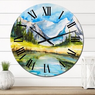 Designart 'Blue Lake With Mountain Valley' Country wall clock - Bed ...