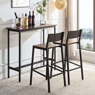 3-Piece Bar Table Set, Industrial Table & Bar Stools with backrest ...