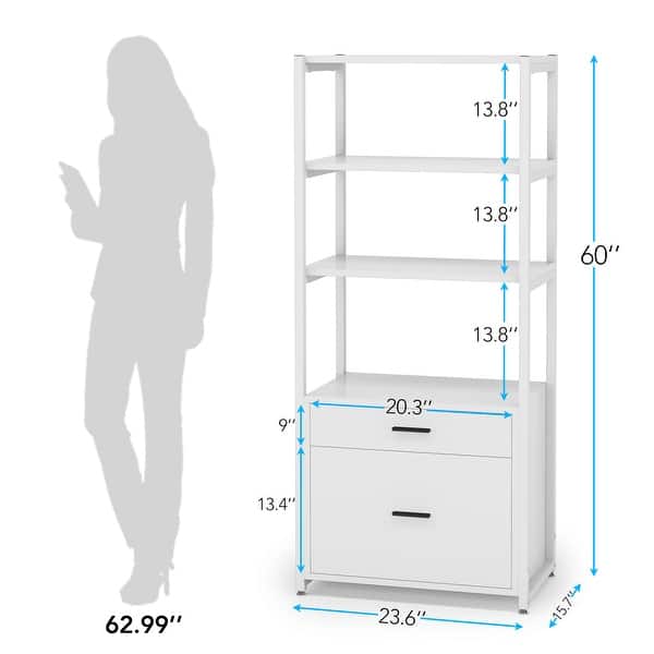 Wood 4-Tier File Cabinet with 2 Drawers and Storage Shelf for Home ...