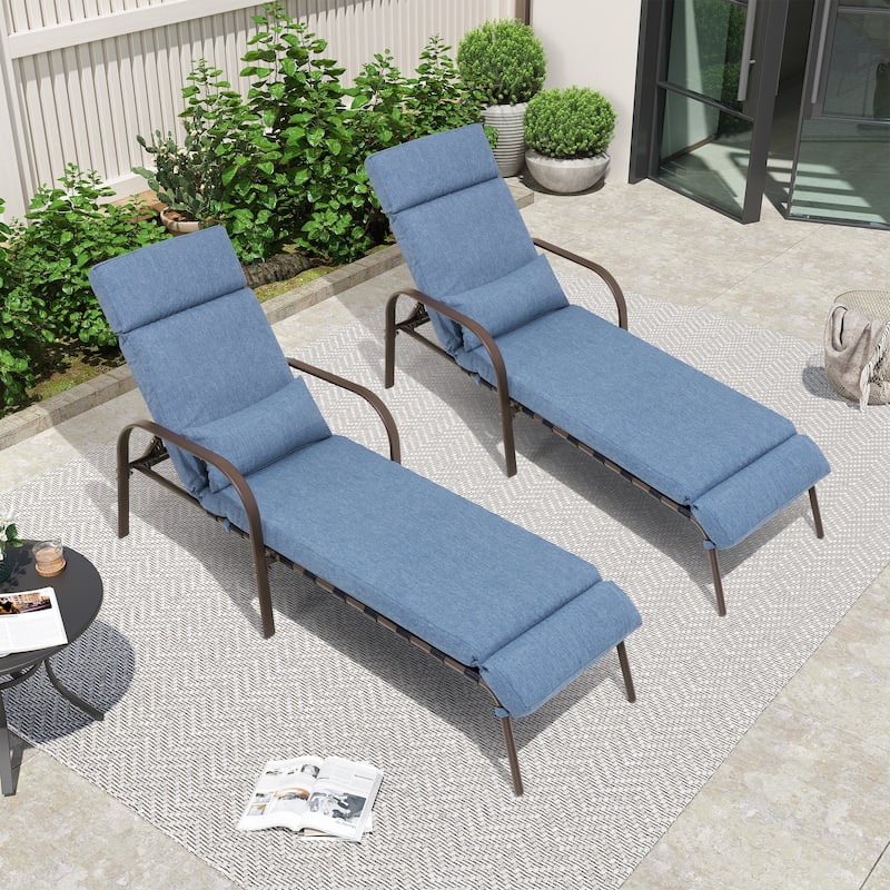 Outdoor All-weather Cushioned Adjustable Chaise Lounge Chairs Patio ...