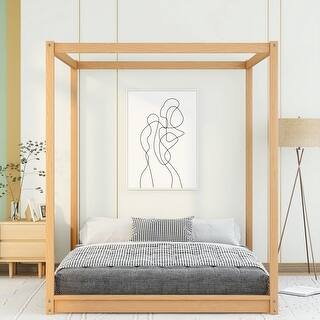 Solid Wood 4-Post Canopy Platform Bed Frame, Modern Floor Platform Bed ...