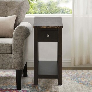 Zeva 24 Inch Narrow Side End Table, Faux Marble Top, 1 Drawer, Brown ...