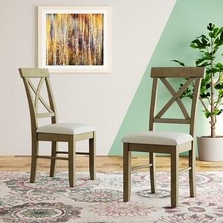 2 Pieces Farmhouse Rustic Wood Kitchen Upholstered X-Back Dining Chairs ...