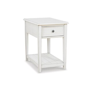 26 Inch Rectangular Side End Table, Whitewash Wood, Single Drawer and ...