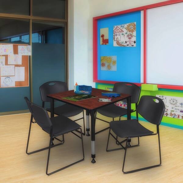 30 in. Square Height Adjustable Classroom Table - Cherry & 4 Stack ...