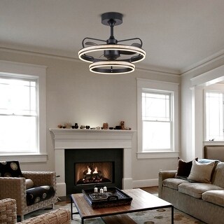 Eudosia 24 in. Modern 2 Rings Enclosed LED Indoor Black Celing Fan with ...